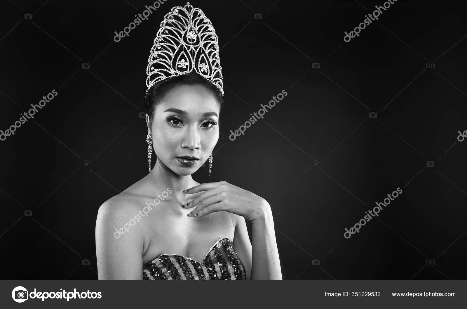 Black White Portrait Miss Pageant Beauty Contest Sequin Evening Ball ...