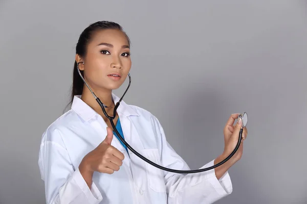Asian Beautiful Doctor Woman Uniform Stethoscope Portrait Half Body Make Stock Photo by ...