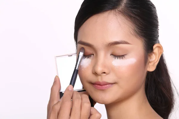 Cosmetic Applying Make Beauty Process White Studio Background Perfect ...