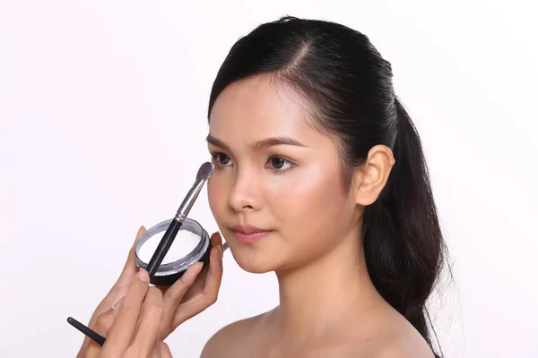 Cosmetic Applying Make Beauty Process White Studio Background Perfect ...