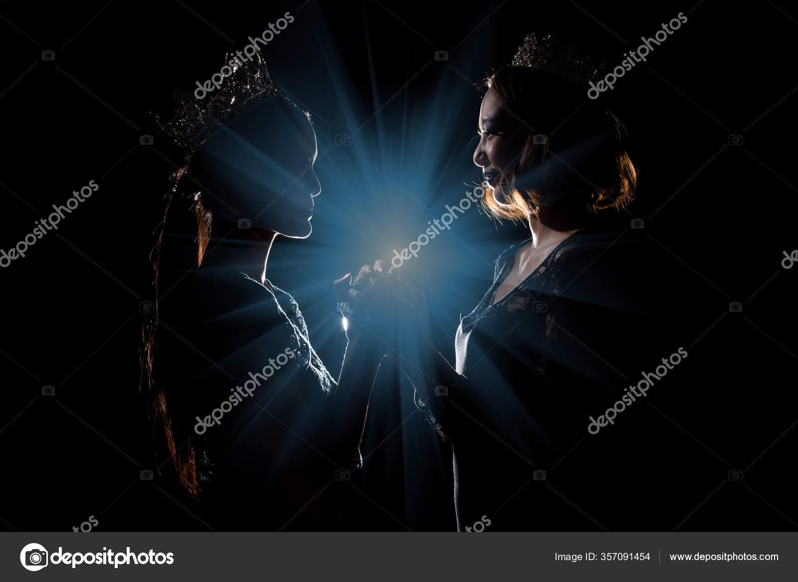 Two Silhouette Shadow Back Rim Light Miss Pageant Beauty Queen Stock ...