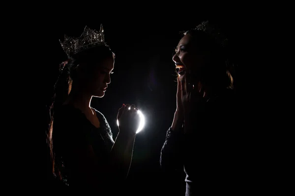 Two Silhouette Shadow Back Rim Light Miss Pageant Beauty Queen Stock ...