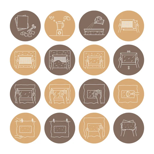 Vector Illustration Thin Line Icons Hand Papermaking Process Related ...
