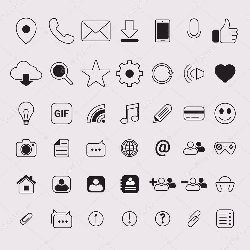 Set de 42 Contáctenos iconos web en estilo line. Esquema de la ...