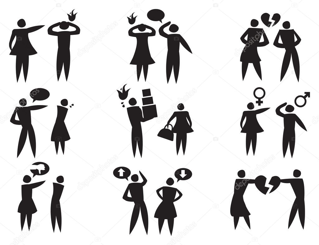 Disagreement Between Man Woman In Relationships Vector Icon Set Stock