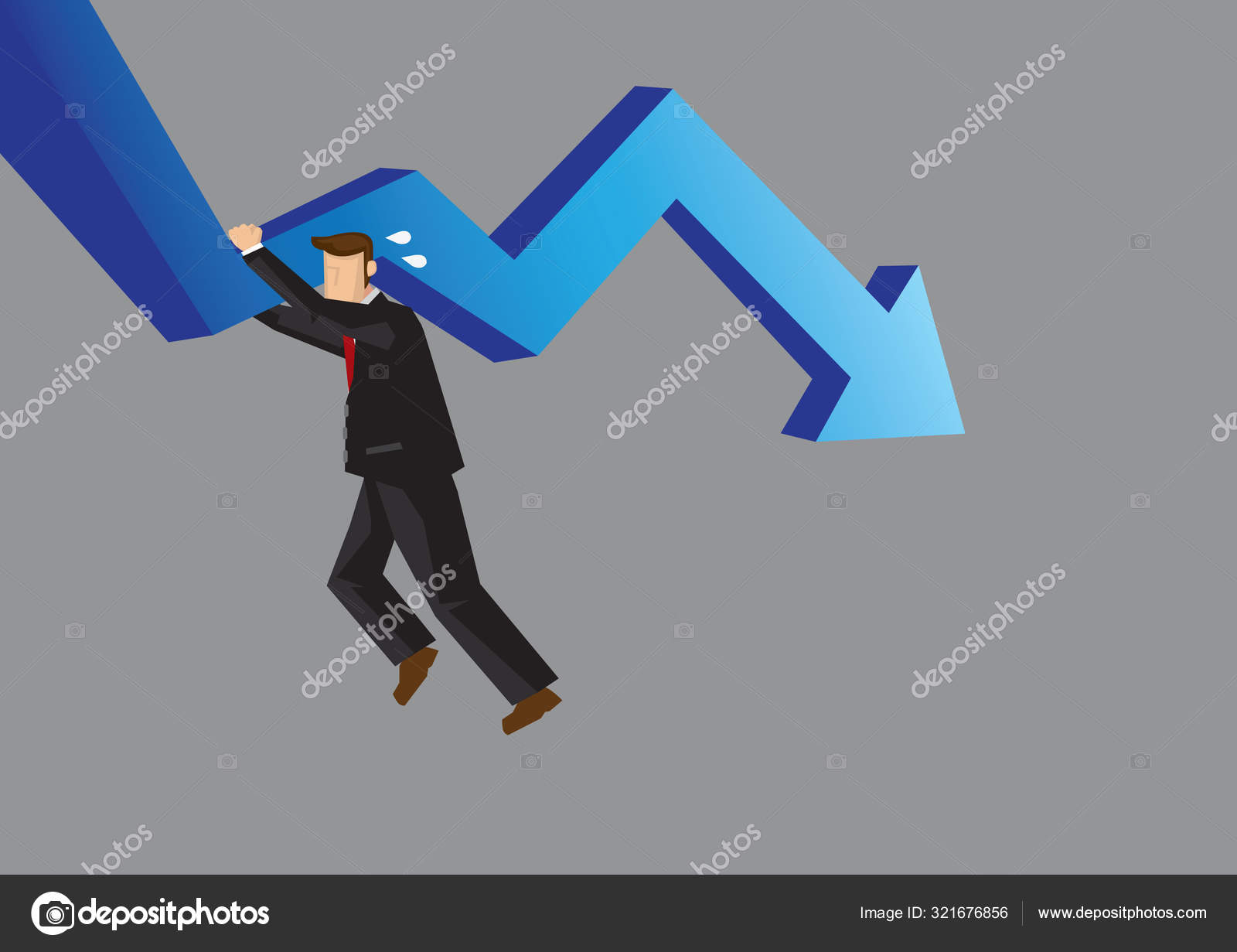 Empresario aferrándose a la caída de la flecha de dibujos animados ...