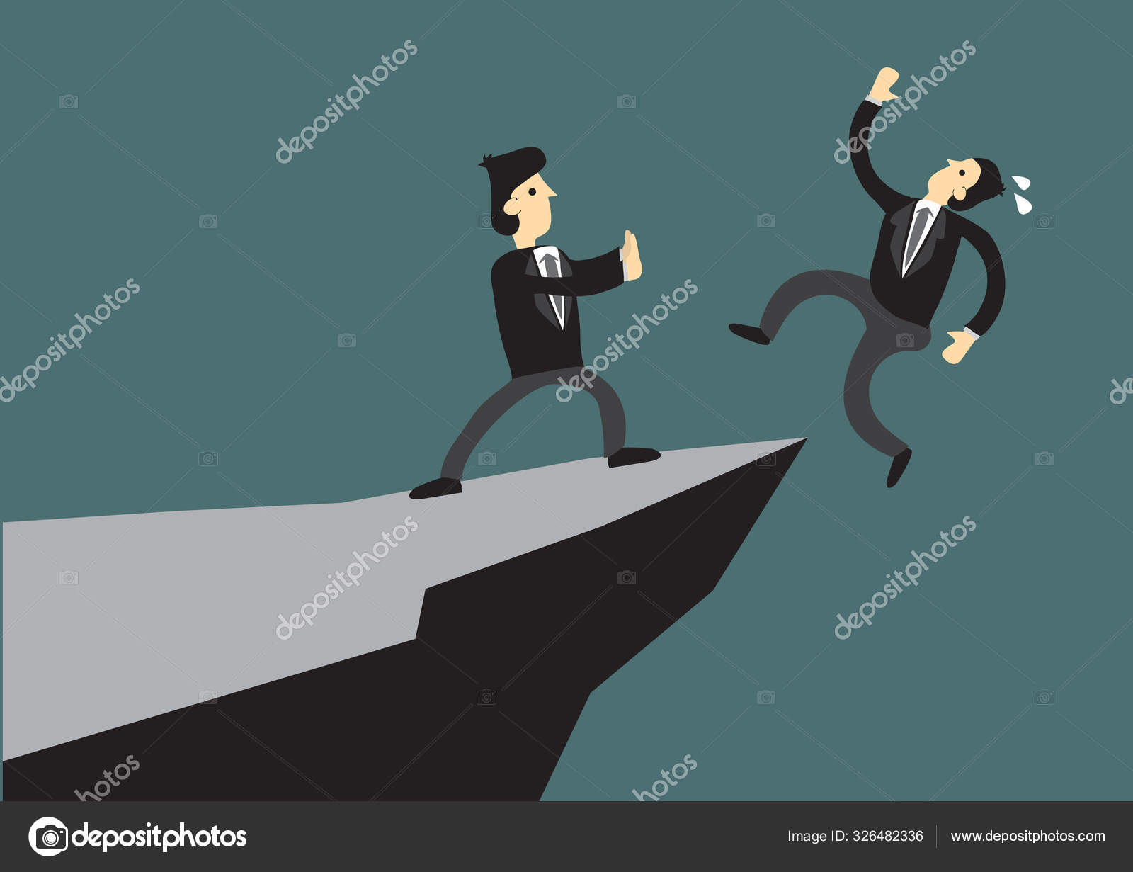 Business man pushing his competitor off the cliff. Concept of co Stock ...