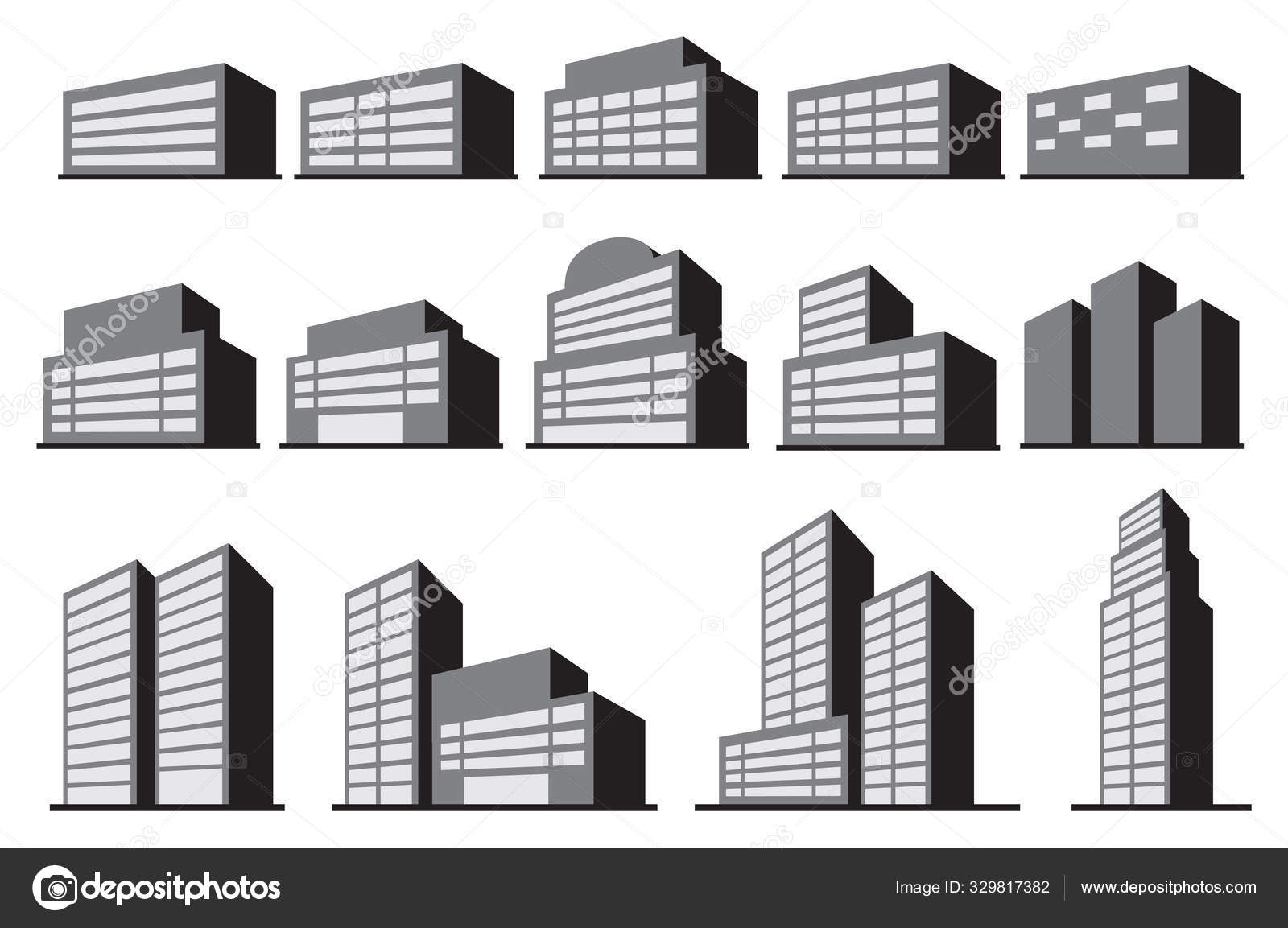High-Rise Office Building Blocks Vector Icon Set Stock Vector by ...