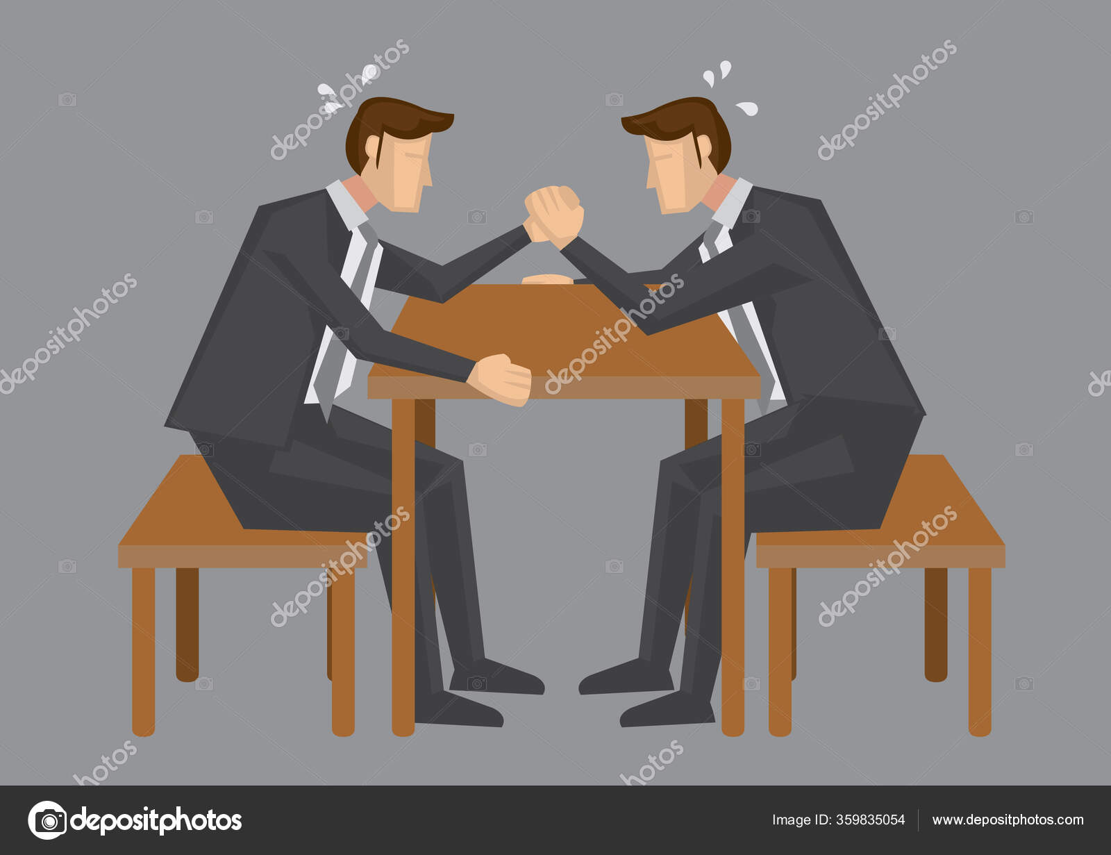 Two Cartoon Business Executive Trying Hard Win Each Other Arm Stock ...