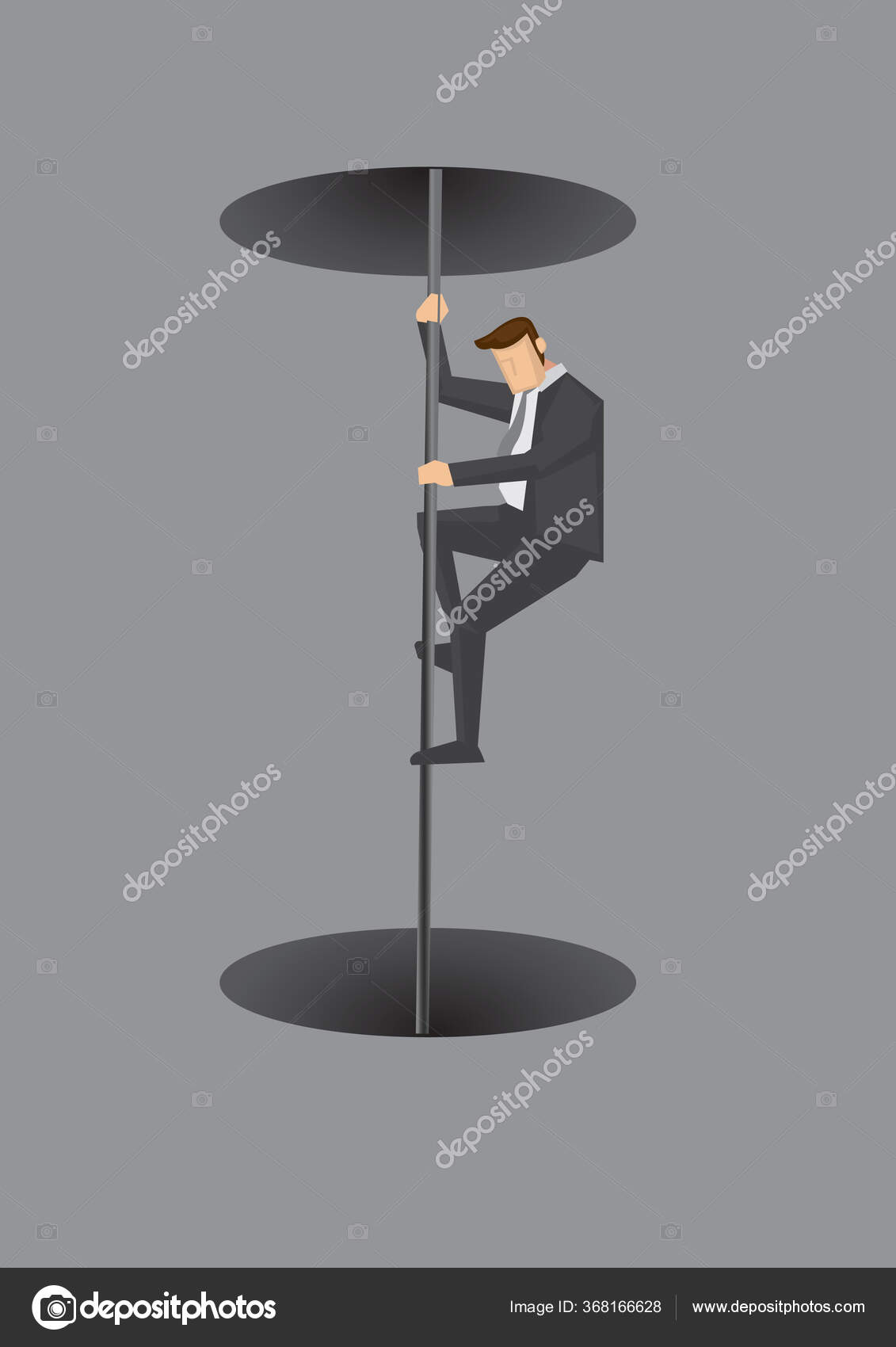 Cartoon Business Executive Sliding Fireman Pole Black Hole Creative ...