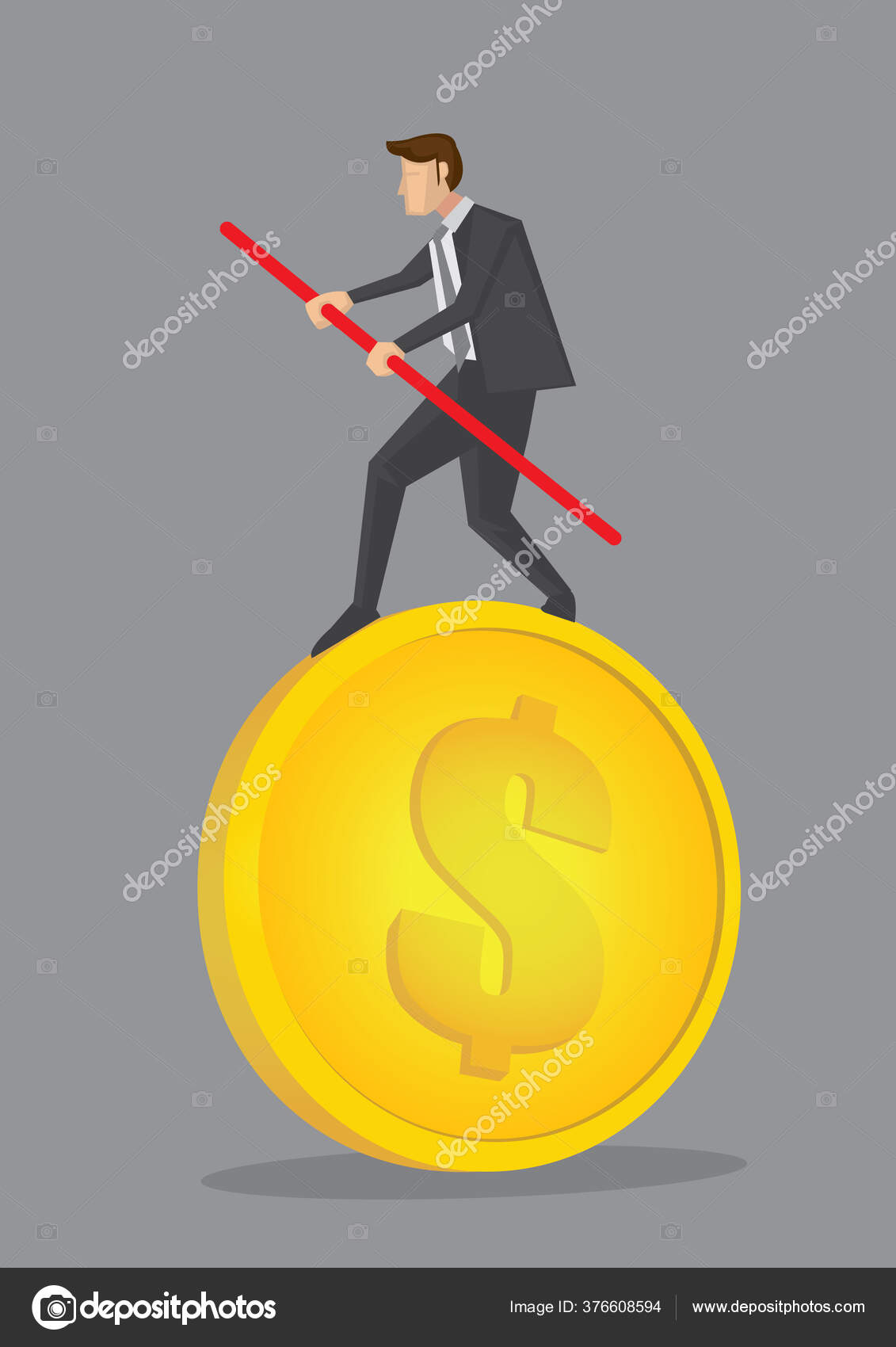 Cartoon Business Executive Balancing Money Carefully Managing Risk Pole ...