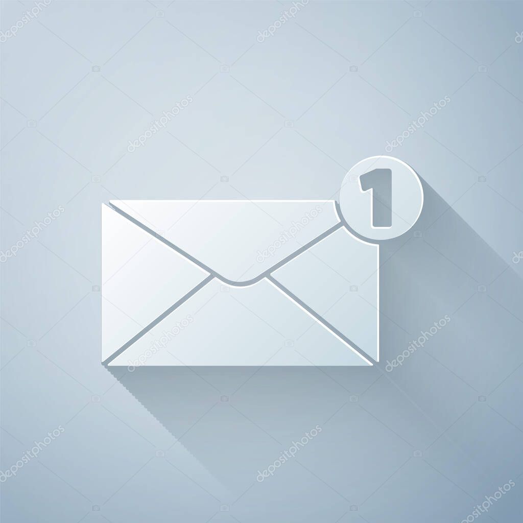 Corte de papel Icono de sobre aislado sobre fondo gris. Concepto de ...