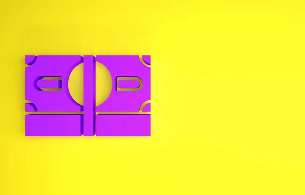 Purple Stacks paper money cash icon isolated on yellow background ...