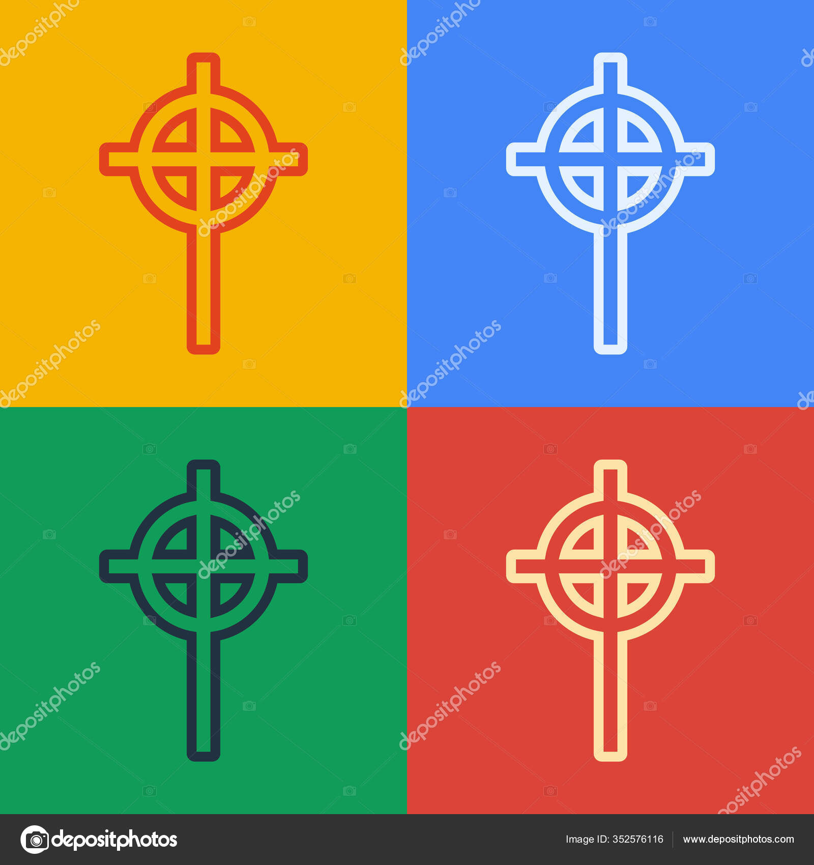 Descargar Pop Art Line Icono De Cruz Cristiana Aislado En El Fondo De