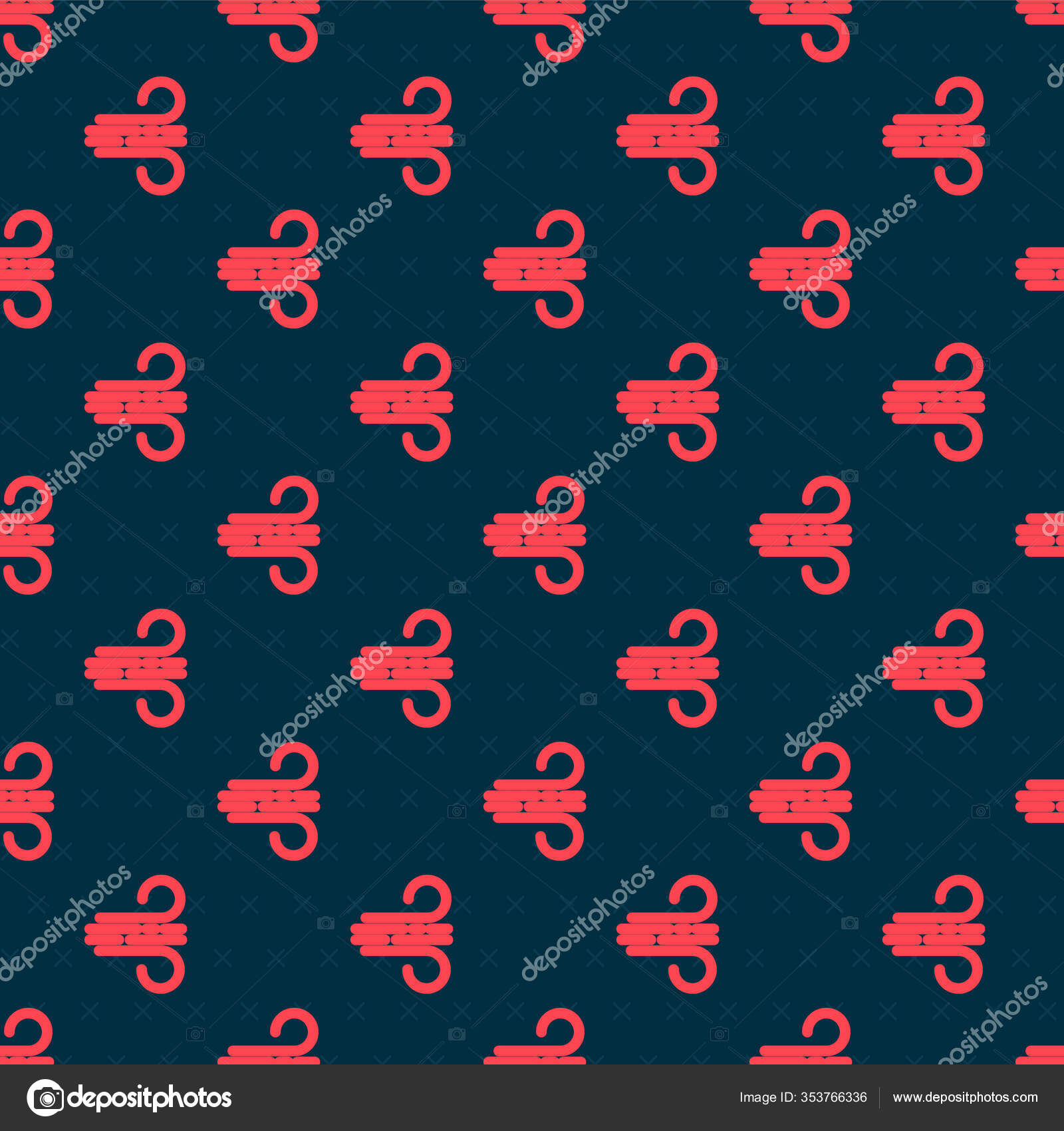 Red line Wind icon isolated seamless pattern on black background. Windy ...