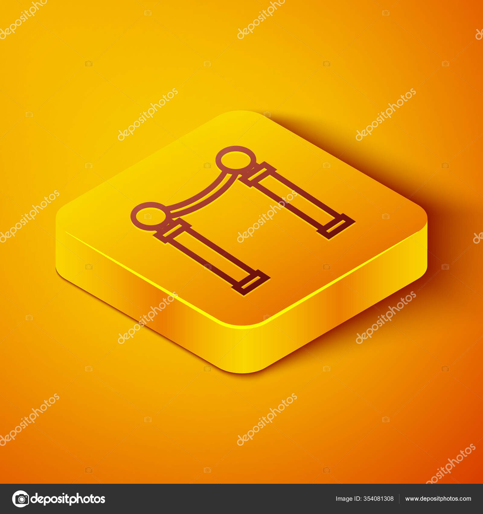Isometric line Exhibition of paintings icon isolated on orange ...