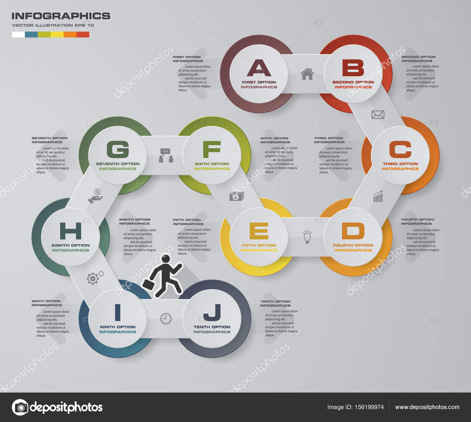10 steps infographics presentation template. 10 steps with space for ...