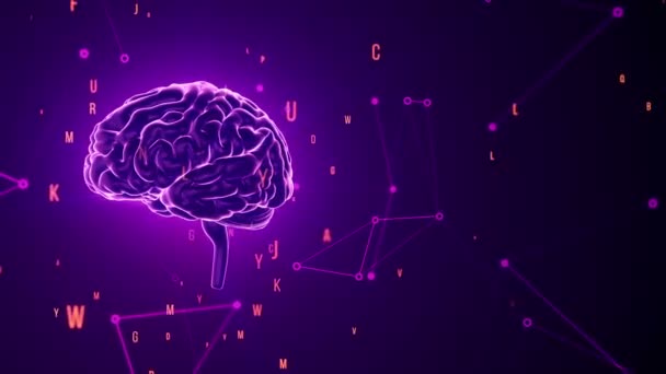 Animation Rotation Purple Human Brain Flying Data Grey Background ...