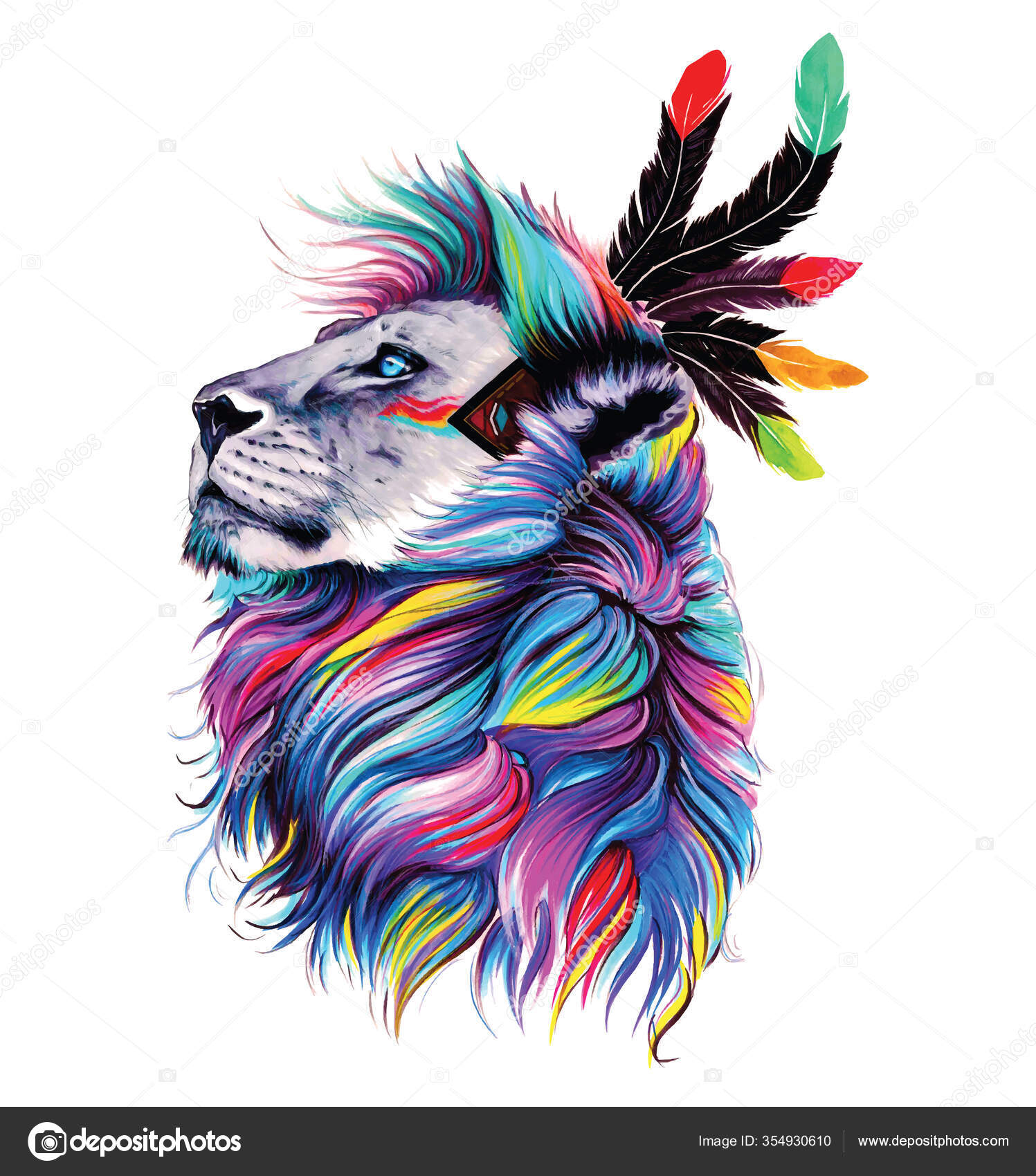Colorful Lion Head Feathers White Background Stock Photo by ©BZA 354930610