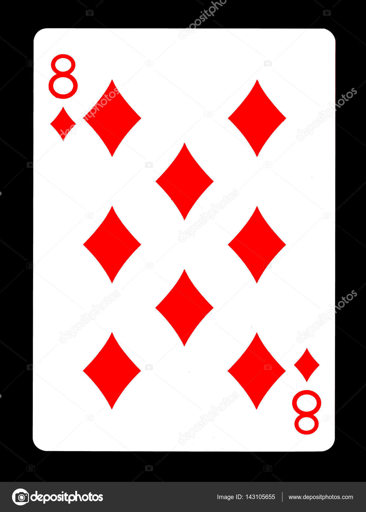 Eight of diamonds playing card, isolated on black background. Stock ...