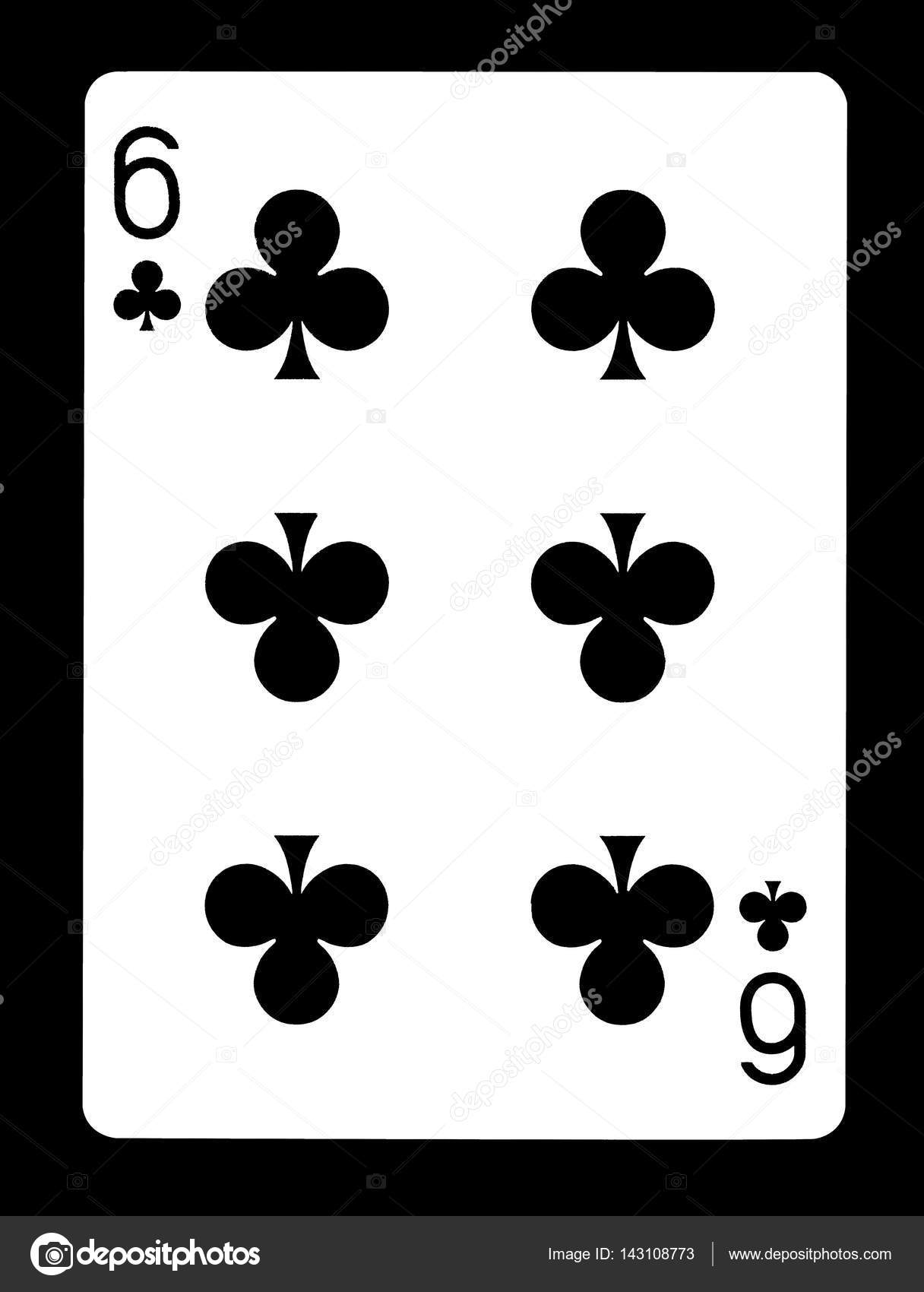 Six of clubs playing card, isolated on black background. — Stock Photo ...