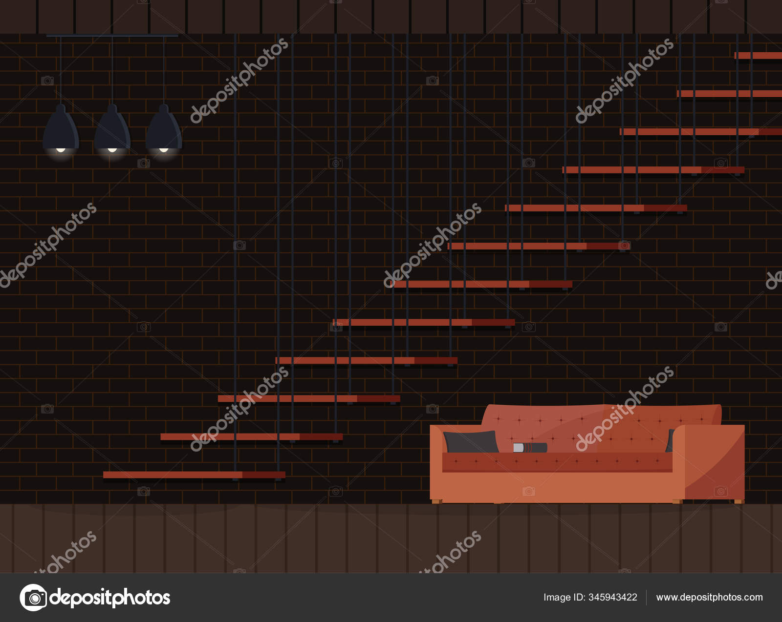 Industrial Loft Dark Interior Backdrop Design Modern Living Room Sofa ...