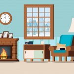 The interior of the living room. Cozy room with a fireplace. Outside ...