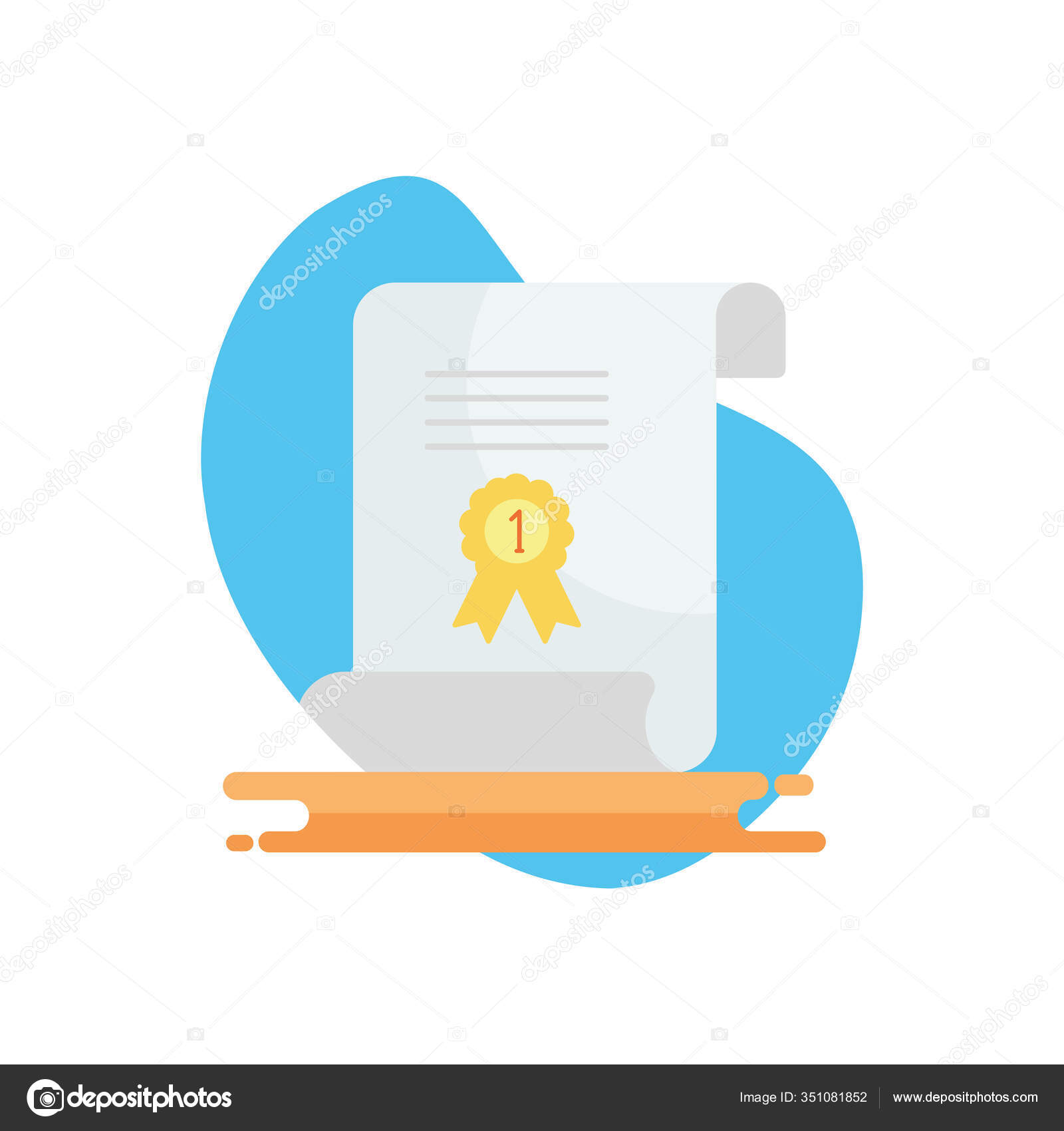 Certificate paper with number one seal stamp flat block style icon ...