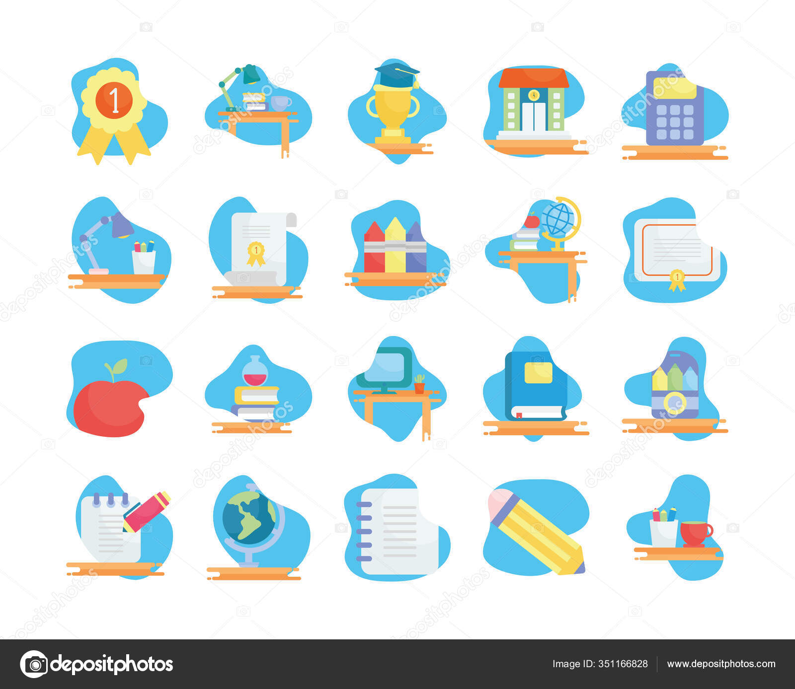 School flat block style icon set vector design — Stock Vector © vec ...