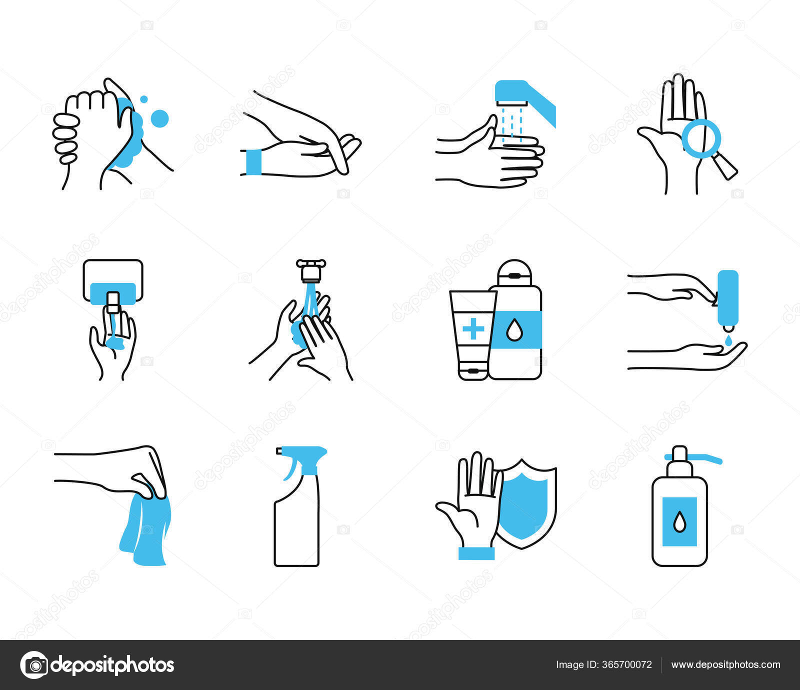 Water and hand hygiene icon set, half color half line style Stock ...