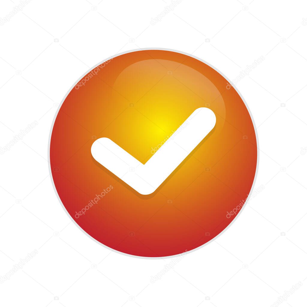 Tick Button. Botón rojo brillante con signo de garrapata. salida red ...