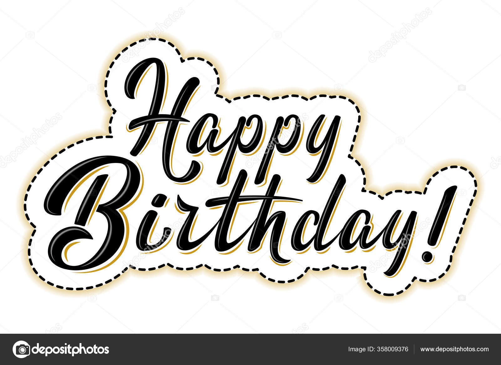 Happy Birthday Sticker Handwritten Modern Brush Lettering Golden ...