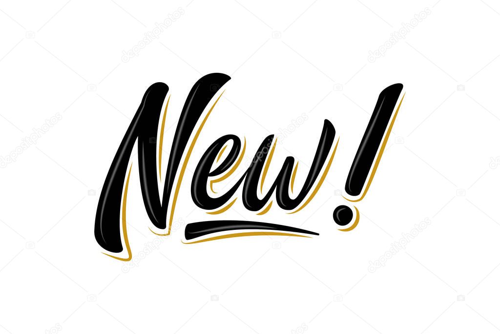 "¡Nuevo! " signo de saludo de letras a granel. Letras de pincel moderno ...