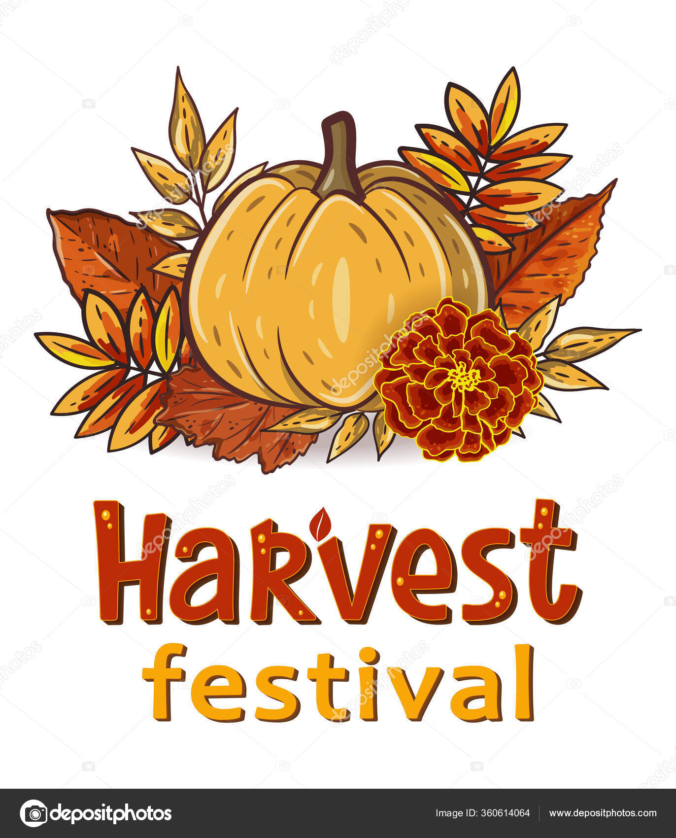 Harvest Festival Hand Drawn Lettering Text Autumn Leaves Pumpkins Rowan ...