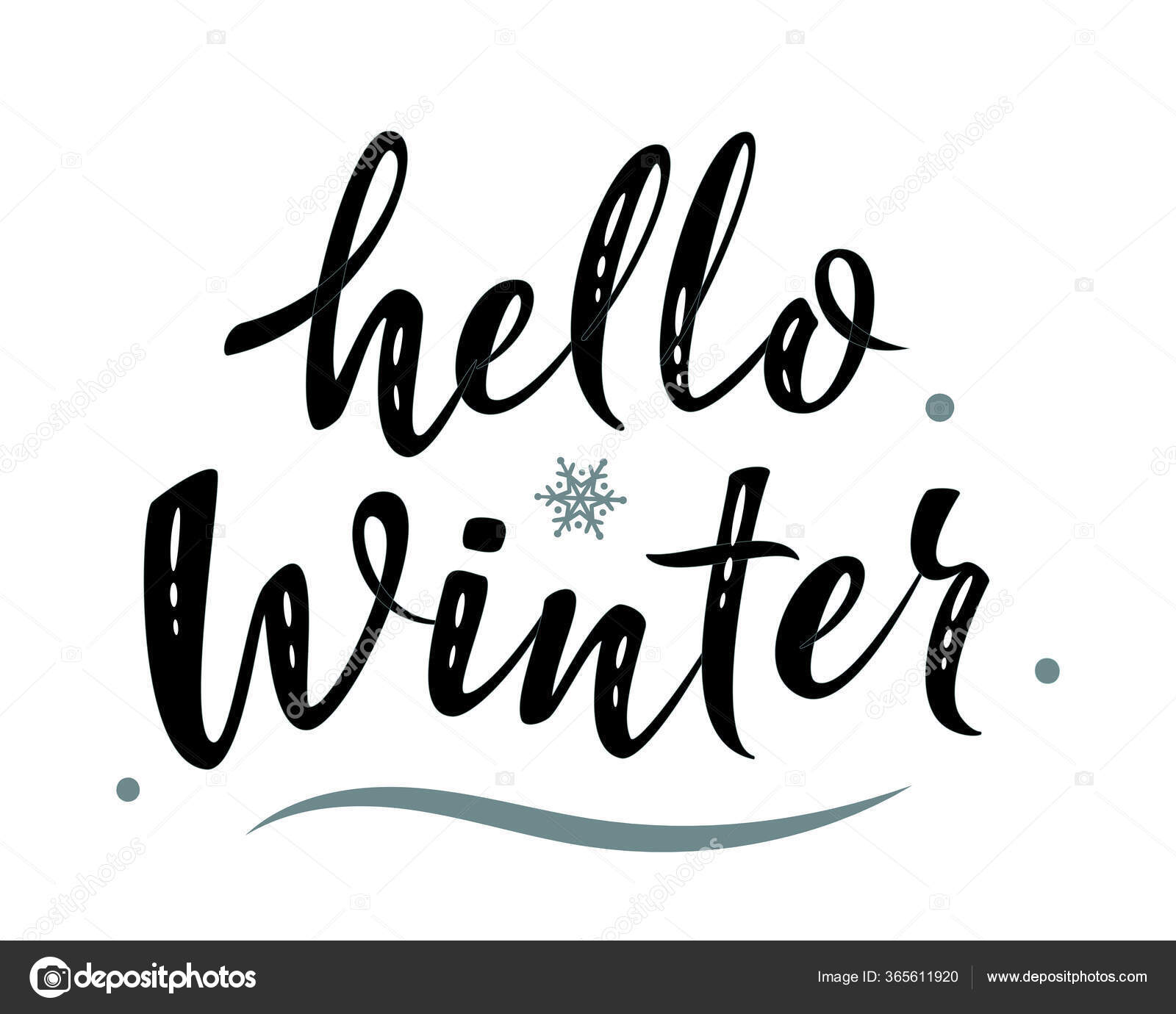 Hello Winter Hand Drawn Simple Lettering Greeting Sign Snowflake Card ...