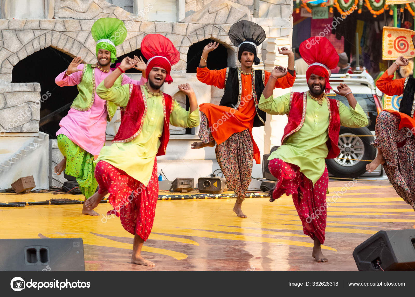 Sikh People Performing Punjabi Bhangra Dance Celebrate Festivals ...