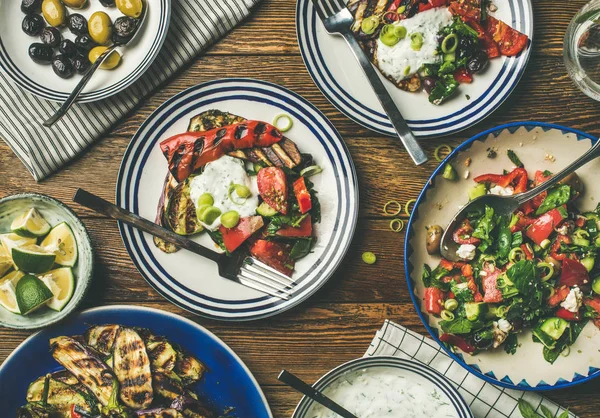 Healthy Vegan Dishes Containers Flat Lay Vegetable Salads Legumes Beans ...