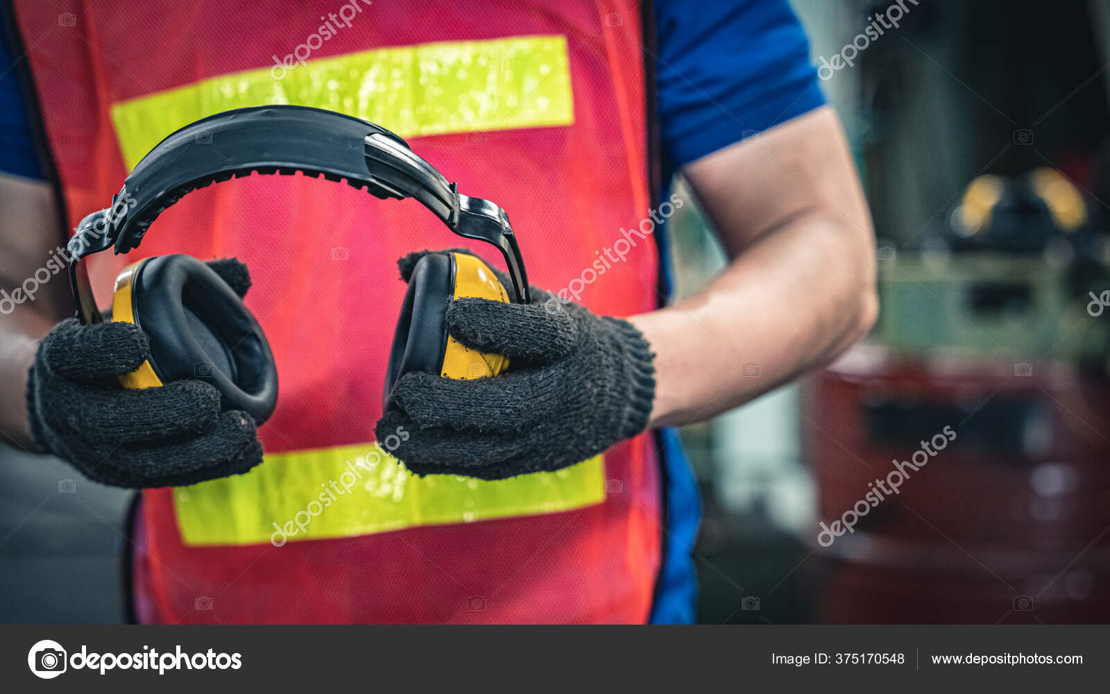Industrial Worker Holding Ear Protection Gear Equipment — Stock Photo ...