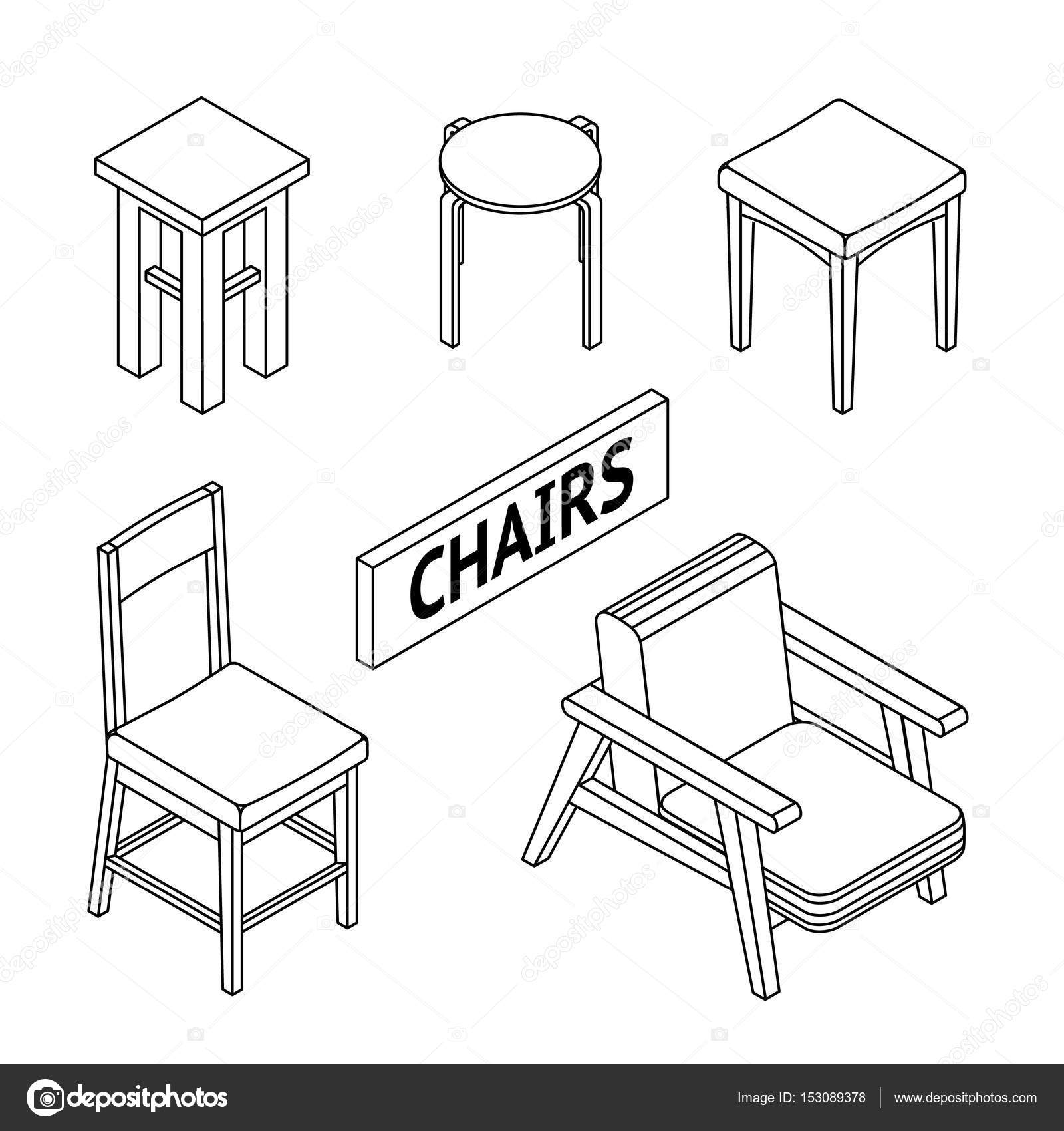 3D line drawn isometric chairs. white background. Stock Vector Image by ...
