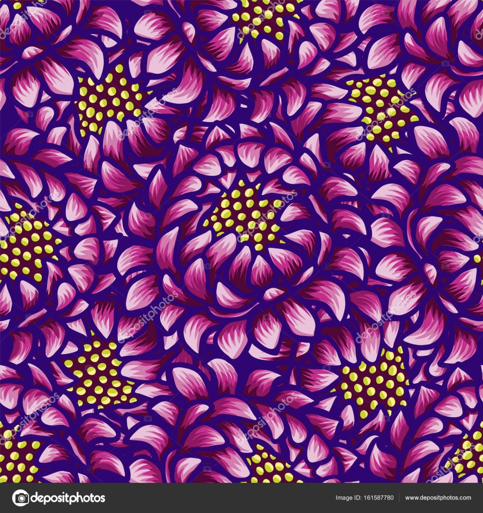 Floral hand drawn vintage seamless pattern with flowers. Fabulous purple flowers. Tropical ...
