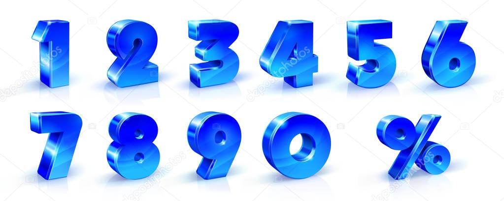 Conjunto de números azules 1, 2, 3, 4, 5, 6, 7, 8, 9, 0 y signo ...