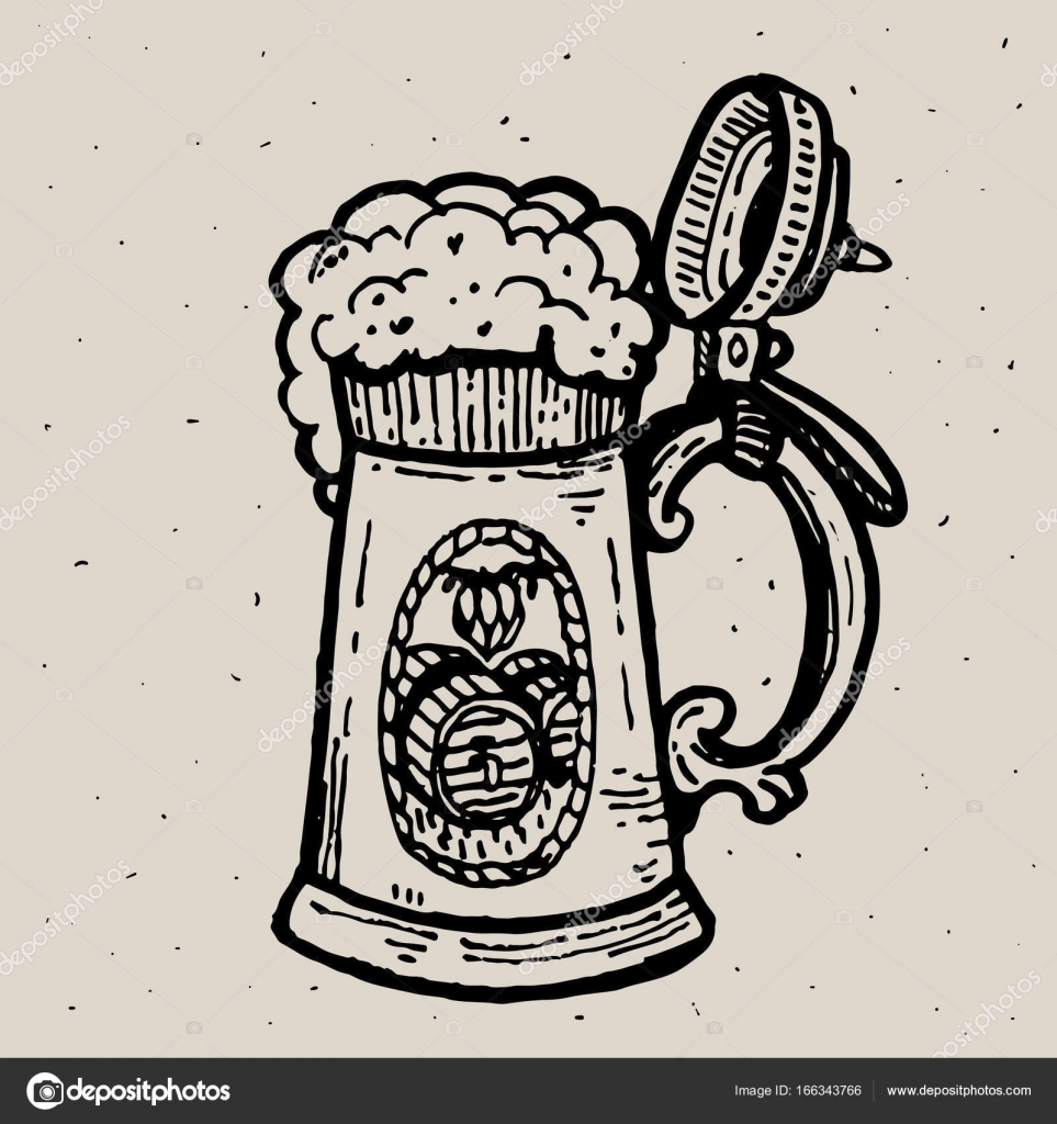 Retro style beer mug or glass engraving. Local brewery. Vintage vector ...