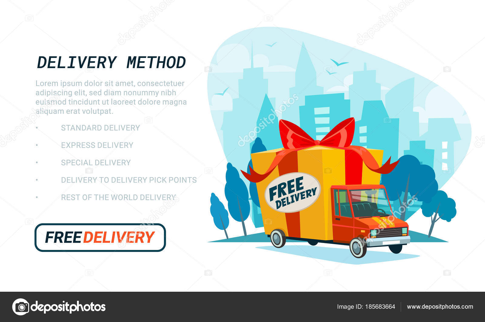 Free delivery template. Delivery truck with gift box, parcel. Delivery ...