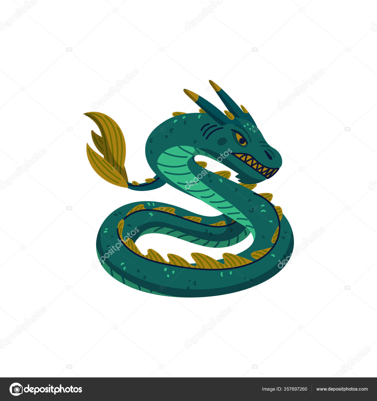 Magical creatures set. Mythological animal - basilisk. Doodle style ...