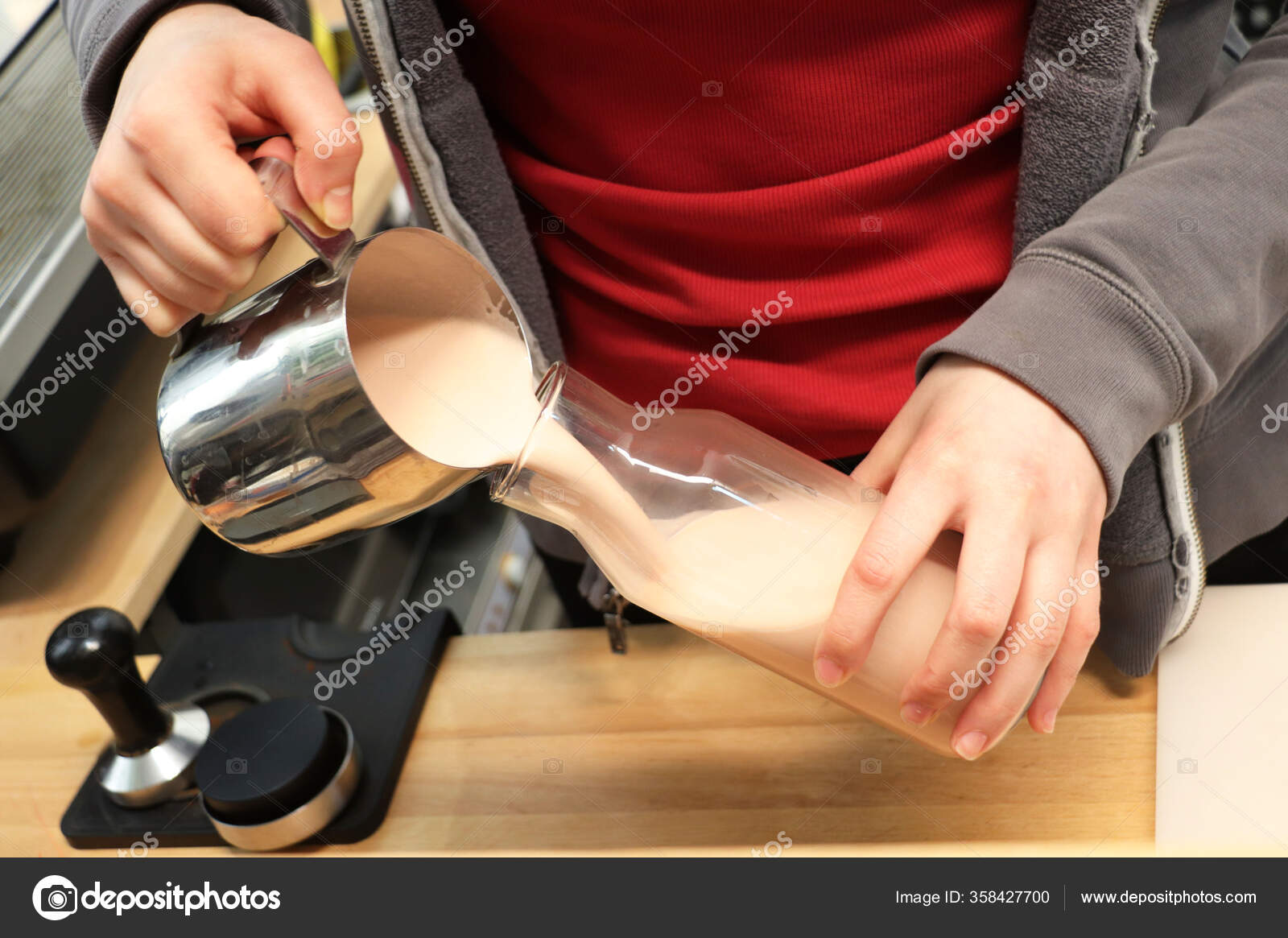 Making Coffee Girl Beating Milk Coffee Machine — Stock Photo © flernata ...