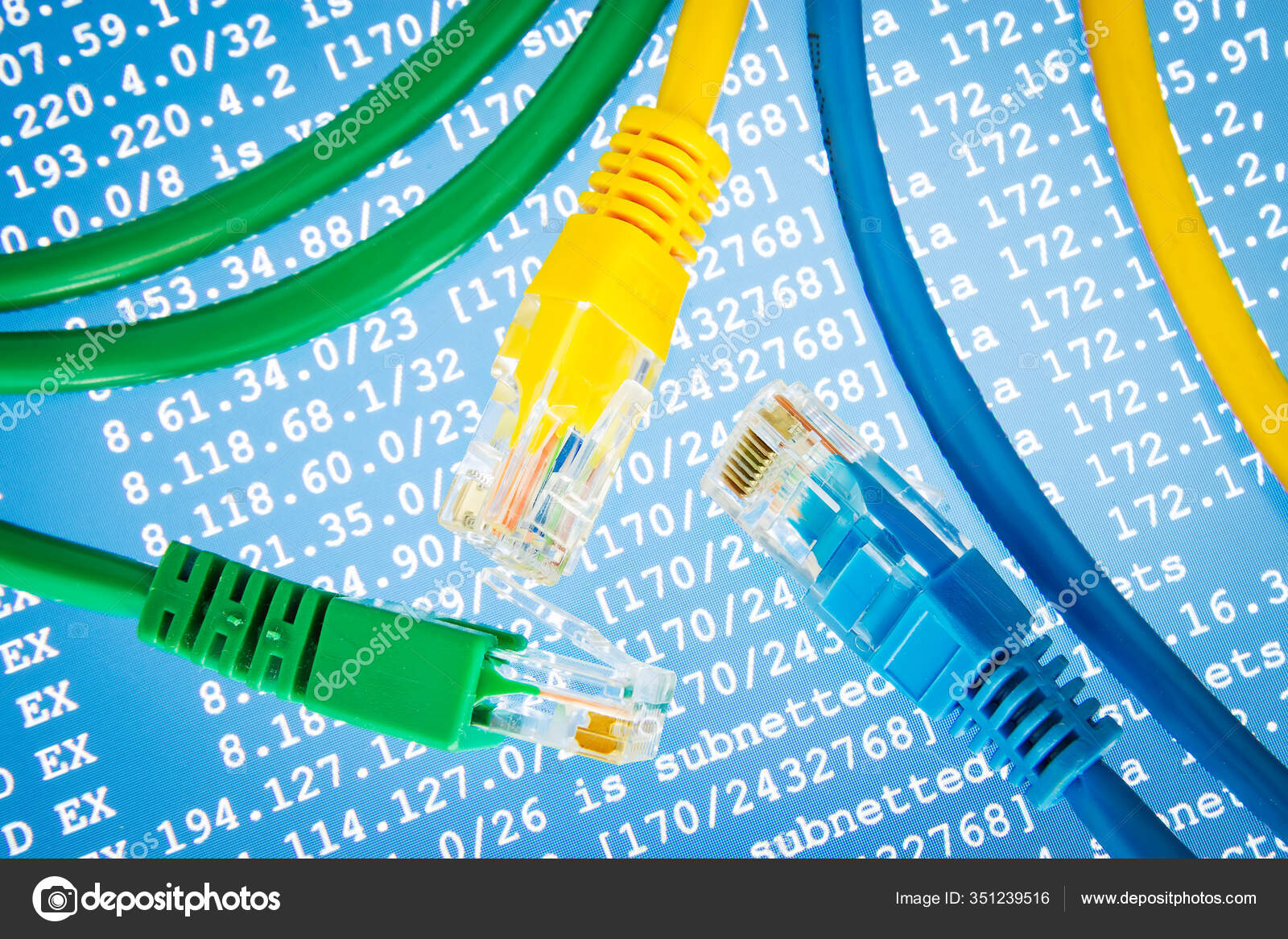 Color Ethernet Cables Routing Table Blue Background — Stock Photo ...