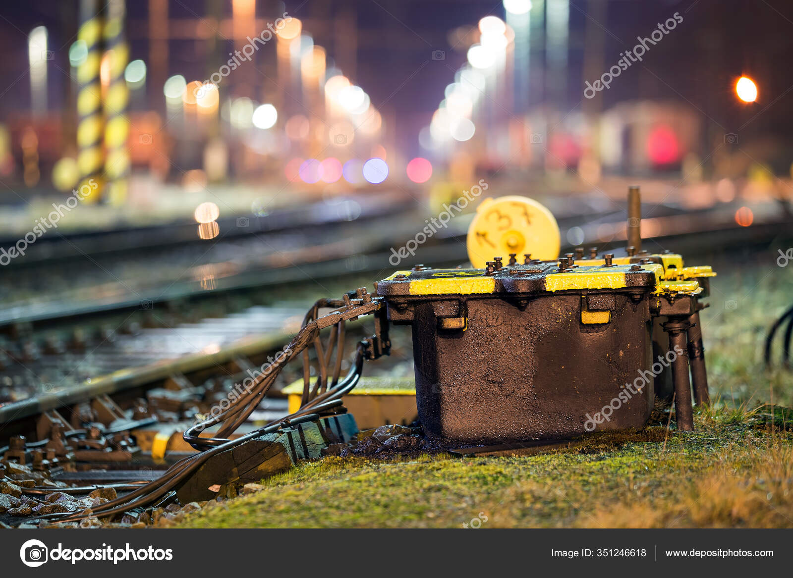 Railway Security Equipment Next Rail Track Railway Station Night Stock ...