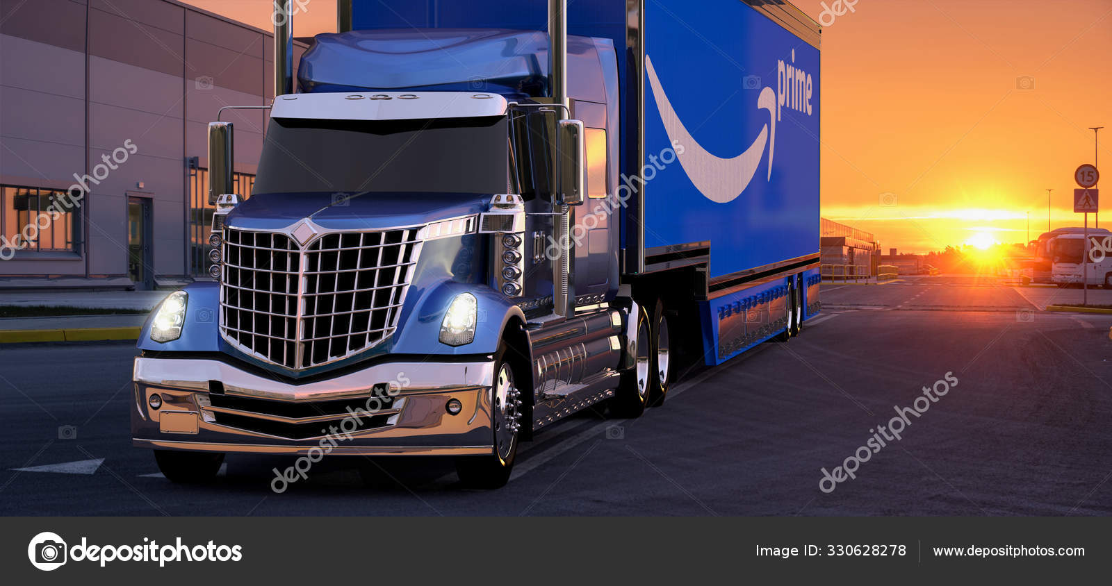 Truck with a semi-trailer with the Amazon Prime logo at the Ama — Stock ...