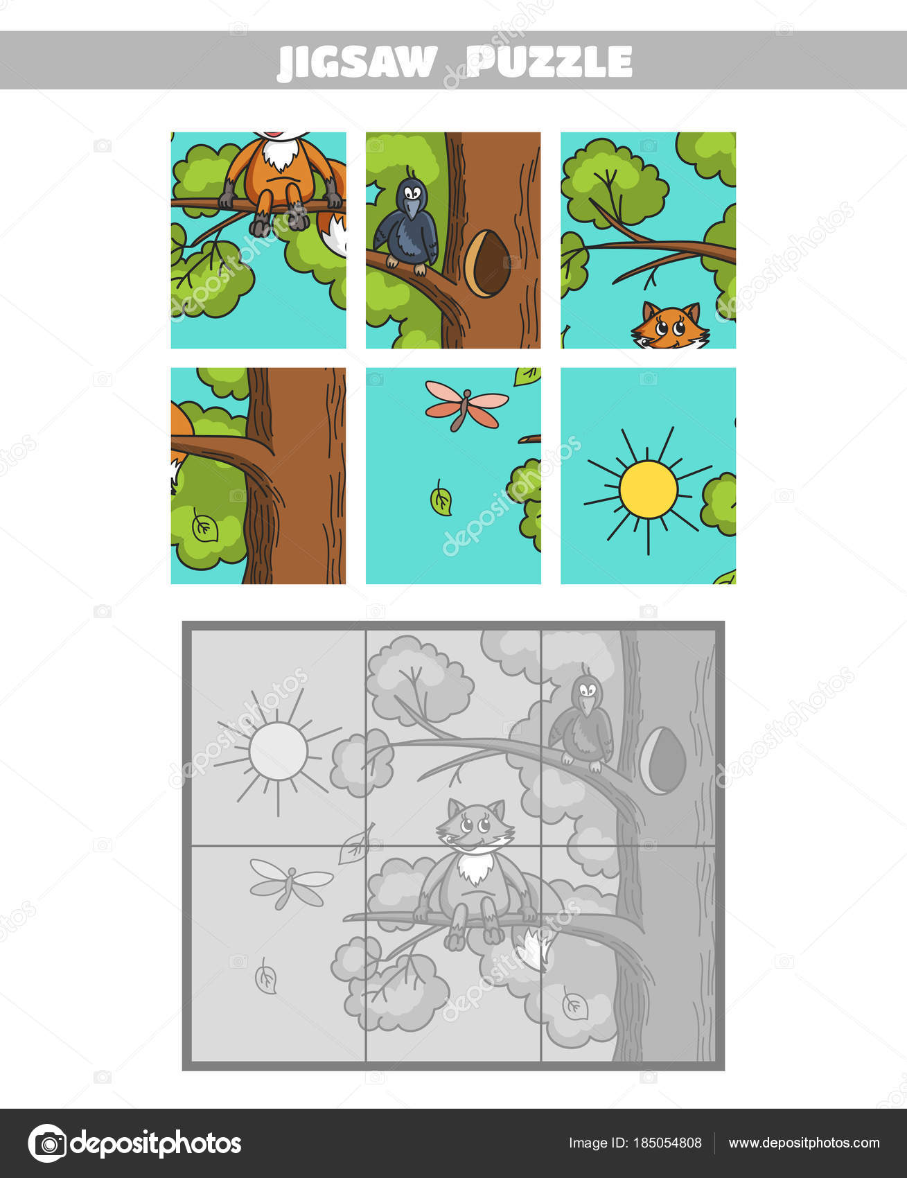 Jigsaw Puzzle Fox And Crow — Stock Vector © your-solution #185054808