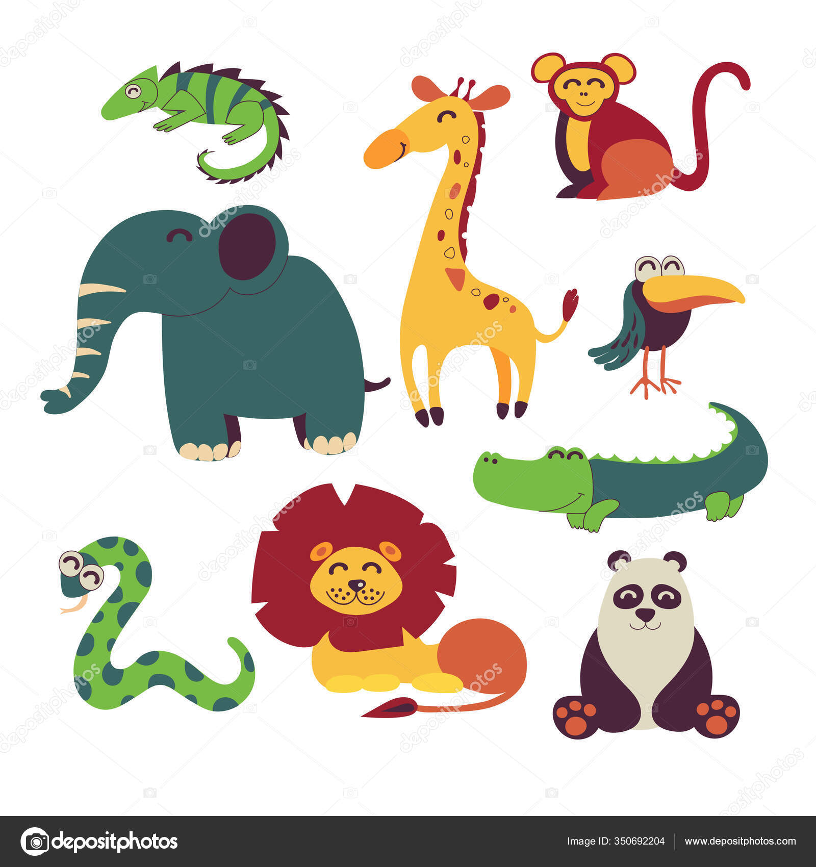 Hewan hutan yang lucu vektor ditetapkan terisolasi pada putih Vektor ...
